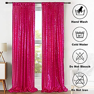 Sequin Curtains 2 Panels Fuchsia 2FTx8FT Sequin Photo Backdrop Hot Pink Sequin Backdrop Curtain Pack of 2-1011E