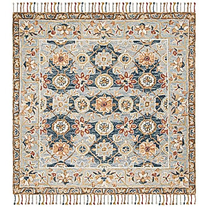 SAFAVIEH Aspen Collection 7' Square Grey / Navy APN110A Handmade Boho Braided Tassel Wool Area Rug