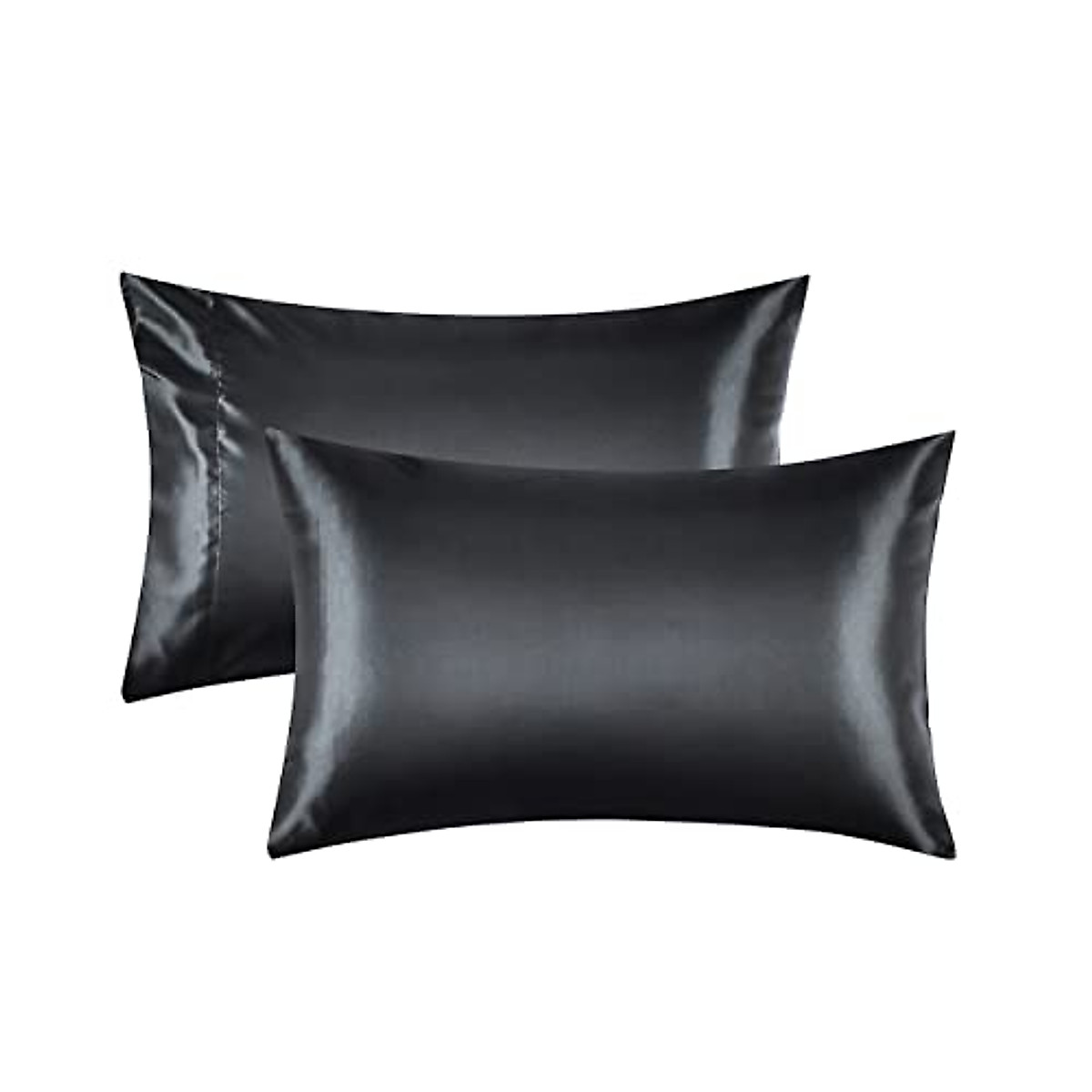 Pack of 2 Satin Pillowcases for Hair and Skin, Satin Pillow Cases Set of 2 Pillow Cover with Envelop Closure (Standard/Queen, Black)