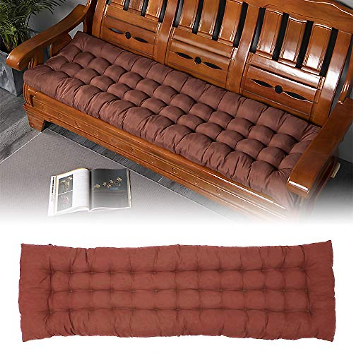 63" Wood Bench Cushion, Outdoor/Indoor Loveseat Cushion Garden Furniture Chair Cushion Non Slip Pads Lounger Recliner Seat Cushion Thicken for Wicker Loveseat Settee (Brown)