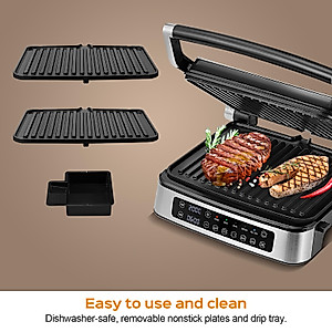 Aiwglenten Panini Press,Gourmet Sandwich Maker with Digital Control Panel, 180 Degrees Open, Suitable for Any Type or Size of Food, Detachable Drip Tray,Easy to Clean and Store