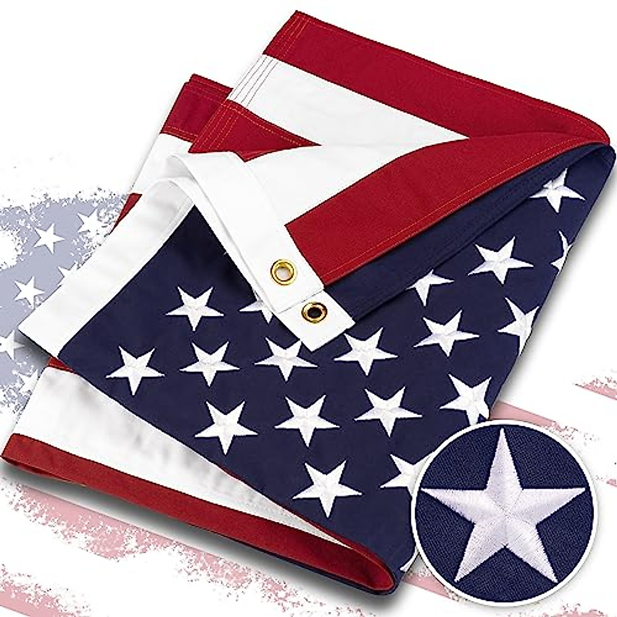 American Flag 3x5 ft 100% Cotton Made, Heavy Duty US Flag USA with Embroidered Stars, Sewn Stripes, Durable United States Flags Indoor House Flags