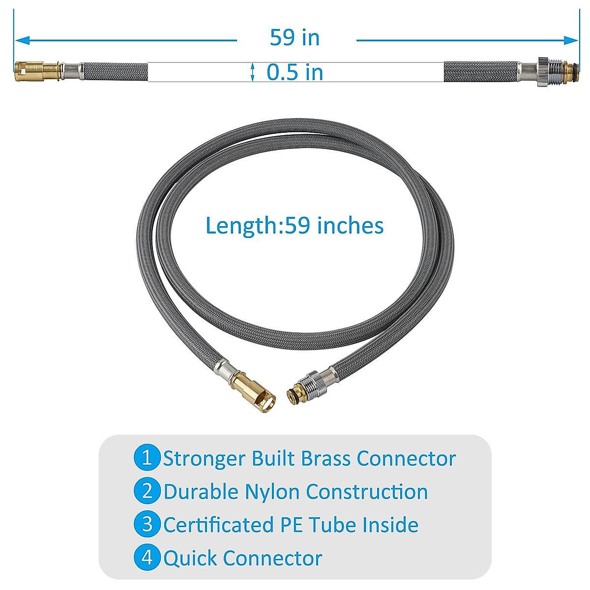 RP44647 Kitchen Faucet Hose Pull Out Spray Hose Kit Compatible with Delta Waterfall Kitchen Faucets 470/472/474/476 with Non-DST, Sink Hose Replacement, 59 Inch