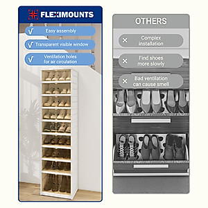 FLEXIMOUNTS Shoe Rack Organizer Storage Box 9 Tiers-18 Pairs, Tall Portable Folding Shoe Rack for Closet Entryway, Collapsible Shoe Cabinet with Magnetic Clear Door for Front Door Entrance