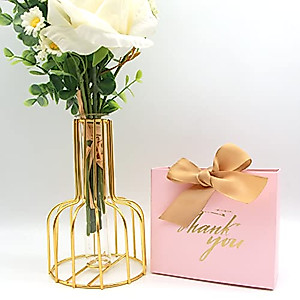 Pink Gift Bags 25Pack Extra Small Size Thank You Paper Gift Bags with Gold Bow Ribbon, 4.5x1.7x3.9 Mini Party Favor Treat Boxes for Wedding, Baby Shower, bridal, Holiday Gifts Bulk