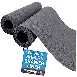 Drymate Premium Luxury Shelf & Drawer Liner, Thick Cushioned Fabric, Non-Adhesive, Absorbent, Waterproof, Slip-Resistant, Liners for Kitchen Cabinets, Cupboards (USA Made)(12”x59”)(2-Pack)(Light Grey)