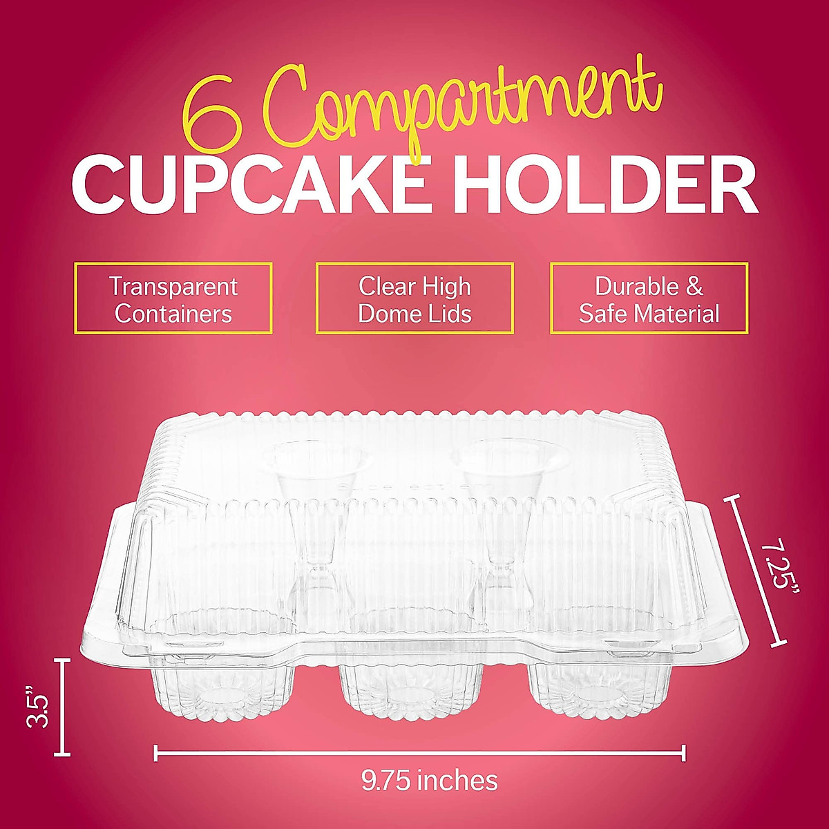 Plastic Cupcake Containers Boxes | 6 Compartment – 12 Pack | Disposable High Dome Dozen Cupcake Holder With Lid Bulk | Extra Sturdy Stackable Cupcake Boxes | Durable Muffin Packaging Transporter To Go