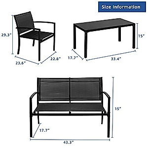 VINGLI 4 Pieces Patio Conversation Set Patio Furniture Set with Loveseat and Coffee Table, Outdoor Sofa Garden Lawn,Patio Chairs for Poolside Porch (Black)