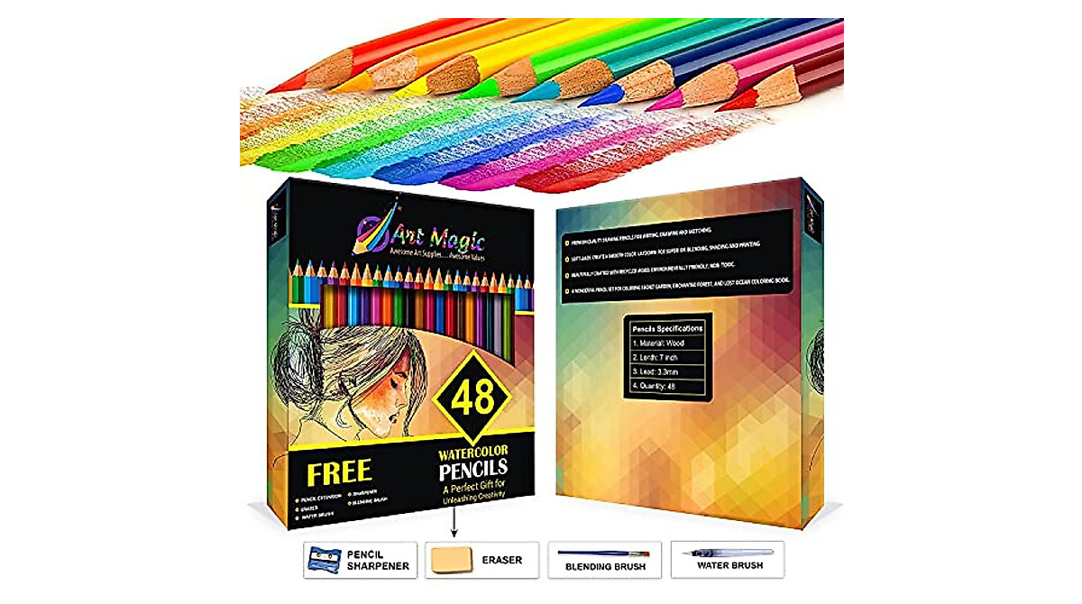 Art Magic Watercolor Pencils Set of 48 for Vibrant Art & Blending