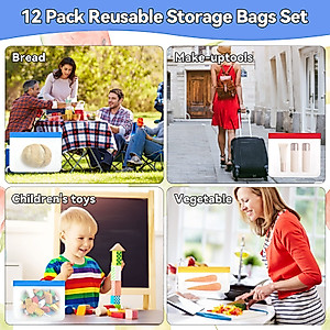16Pack Reusable Food Storage Bags,Leakproof Reusable Freezer Bags,Extra Thick Reusable Silicone Bags BPA Free PEVA for Marinate Food Lunch Travel Items (4 Gallon Bags+6 Sandwich Bags+6 Snack Bags)