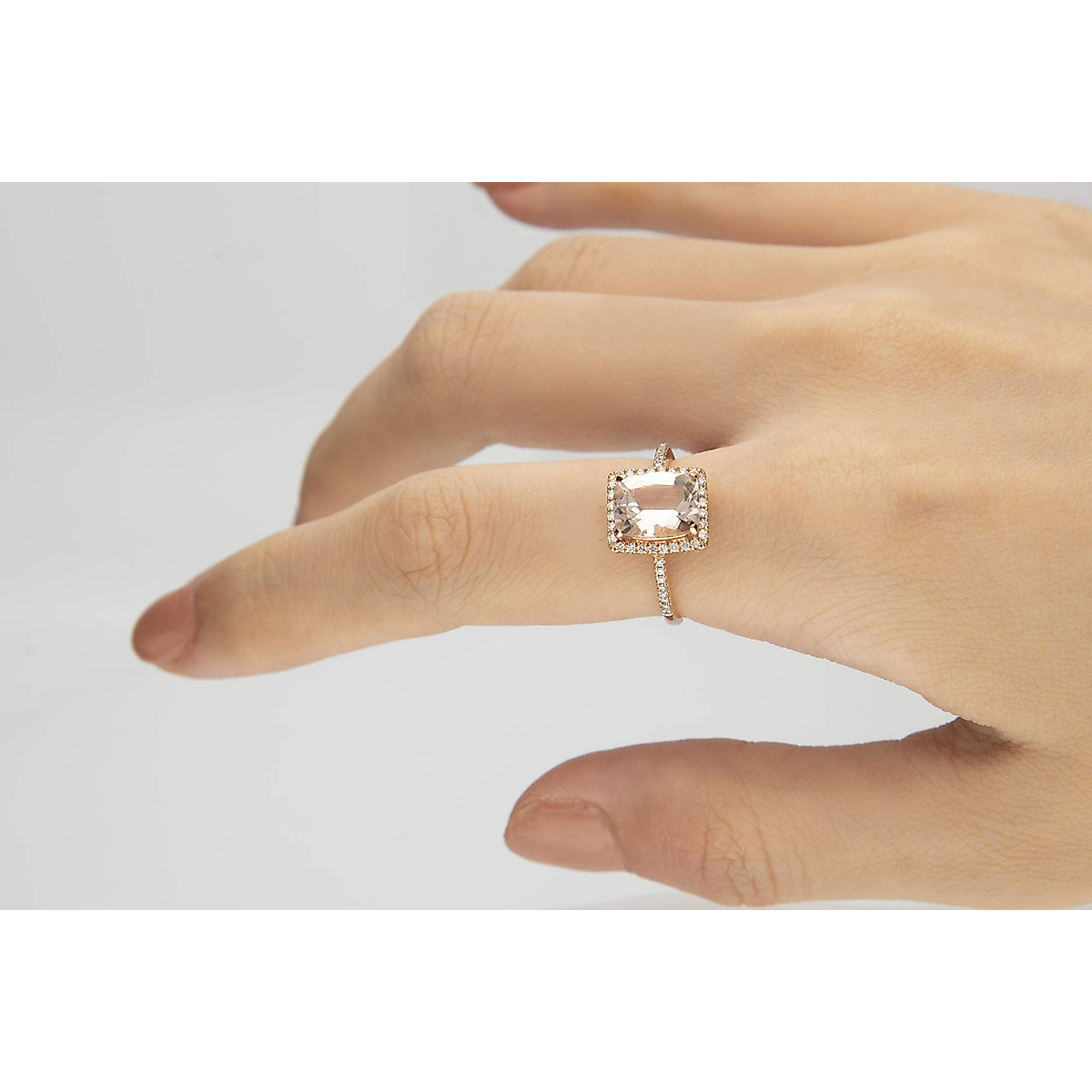 Gin & Grace 10K Rose Gold Genuine Morganite Ring with Diamonds for women | Ethically, authentically & organically sourced (Cushion-cut) shaped jewelry for her | Morganite Ring for women