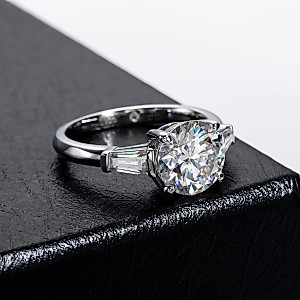 AnuClub 3.6cttw Moissanite 3 Stone Engagement Rings D Color VVS1 Round Cut 18K White Gold Plated 925 Sterling Silver Anniversary Wedding Promise Ring, Christmas Gift for Women 8