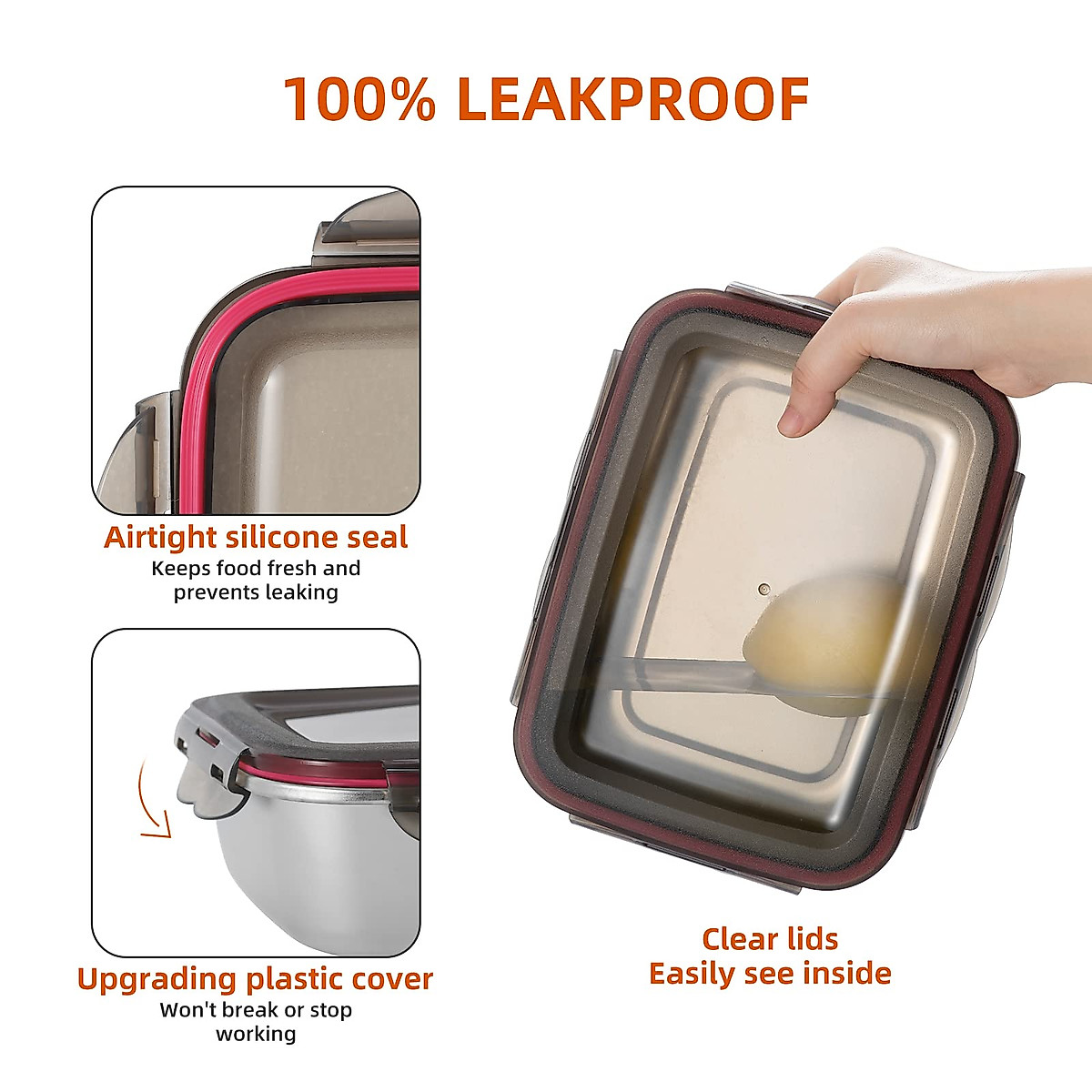XingXiuSis Stainless Steel Food Storage Container with Lids Set of 3 Leak-proof Metal Food Containers Meal Prep Containers Lunch Box for Dishwasher/Freezer/Oven Safe, 600ml/ 1500ml/ 2900ml Stackable
