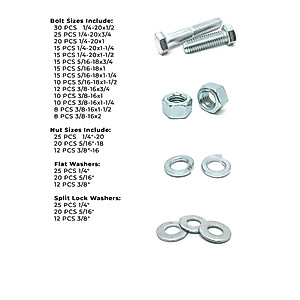 Grade 5 Hex Cap Screws, Hex Nuts, Flat & Split Washers Assortment Kit