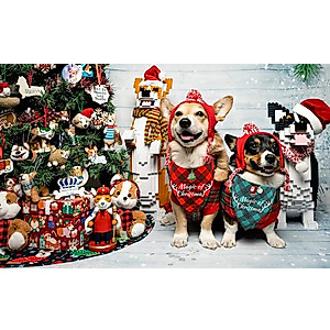 Bonjin 2 Pack Dog Bandana Christmas Classic Plaid, Pet Scarf Triangle Reversible Bibs Kerchief Santa Christmas Tree Magic of Christmas Print Pet Bandana for Small Medium Large Dogs Cats Pets