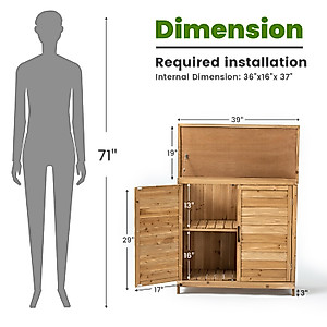 TAKUKA Outdoor Storage Cabinet with 2 Shelves, Wooden Garden Shed with Double Doors& Waterproof Roof，Outside Utility Tool Organizer for Garden Farm Backyard