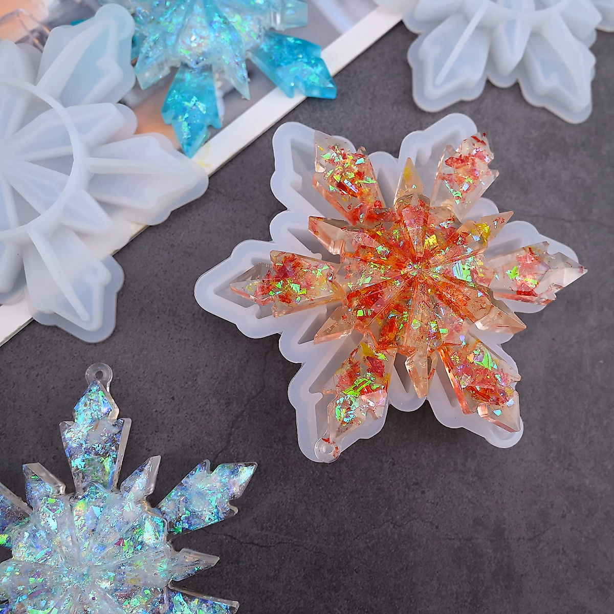 HUAKENER Christmas Resin Molds Silicone - 4 Pcs Big Snowflake Resin Mold, Christmas Ornament Resin Molds for Xmas Winter Decoration