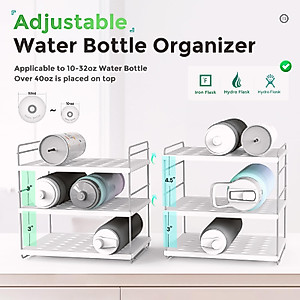 Expandable Water Bottle Organizer, Oylik 3-Shelf Stackable Plastic Water Bottle Holder, Height Adjustable Water Bottle Storage Rack for Kitchen Cabinets,Countertop,Pantry,Freezer,Fridge