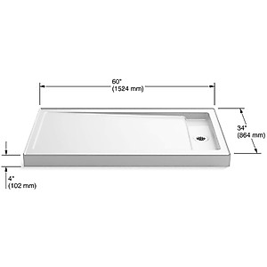 KOHLER K-9178-0 9178-0 RECEPTOR W/RH CTR DRN, 60X34, 4.50 x 34.00 x 60.00 inches, White