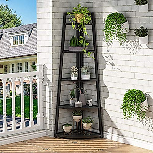 Tribesigns 5 Tier Corner Bookshelf and Bookcase, 70 inch Tall Corner Shelves Rustic Corner Ladder Shelf Indoor Plant Stand for Living Room, Kitchen, Home Office (Black)