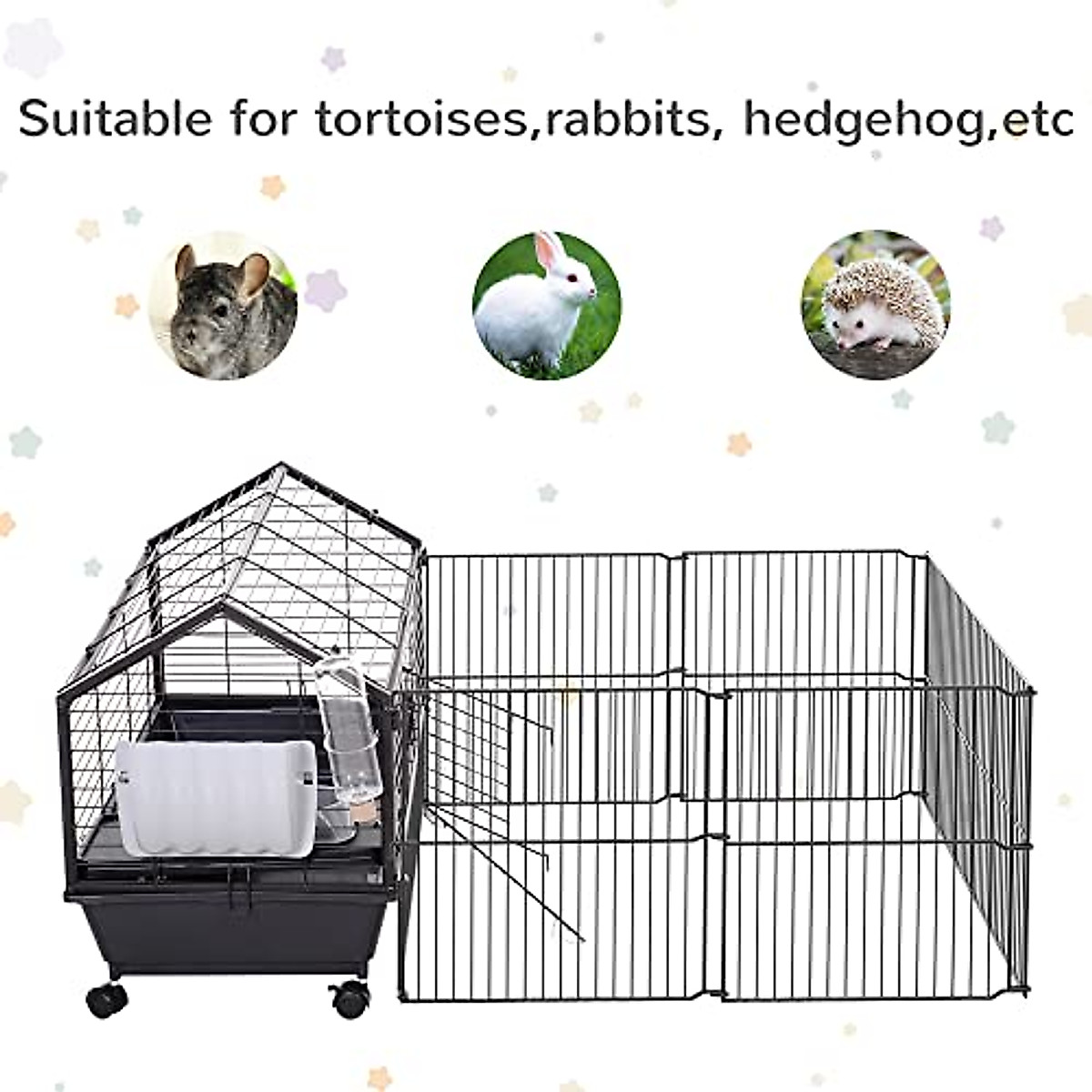 PawHut 2-Level Rolling Small Animal Playpen & Cage, Foldable Small Rabbit Fence, Guinea Pig House, Hedgehog Cage, Water Bottle, Water Bowl, Pet Exercise Pen, 35" L