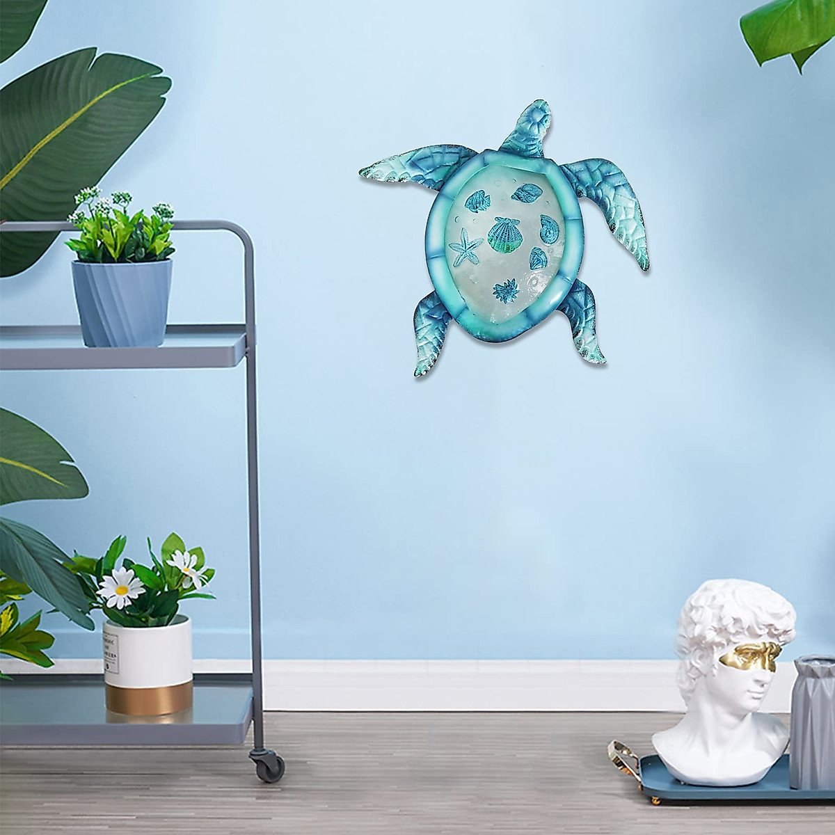 LIFFY 20Inch Metal Sea Turtle Wall Decor Hanging Wall Art Decorations for Beach Pool Patio Seametal