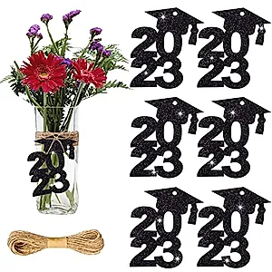 24 Pieces Glitter 2023 Cutouts Tags Decorations Double Side 2023 Graduation Cutouts 2023 Graduation Centerpiece 2023 New Year Decorations for Graduation New Year Party Supplies Favor(Black, 2023)