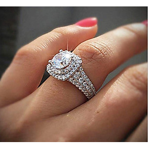 ChenFeng Fashion Ring Cushion Cut ct Zircon Stone 925 Sterling Silver Engagement Wedding Band Ring Cubic Zirconia Promise Halo Engagement Ring Anniversary Wedding Bands Size 6-10 (8)