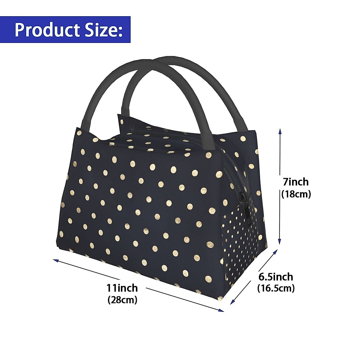 srufqsi Black With Dots Oversized Portable Insulation Bag Lunch Bag Tote Bag Insulated Lunch Box Picnic Beach Fishing Work