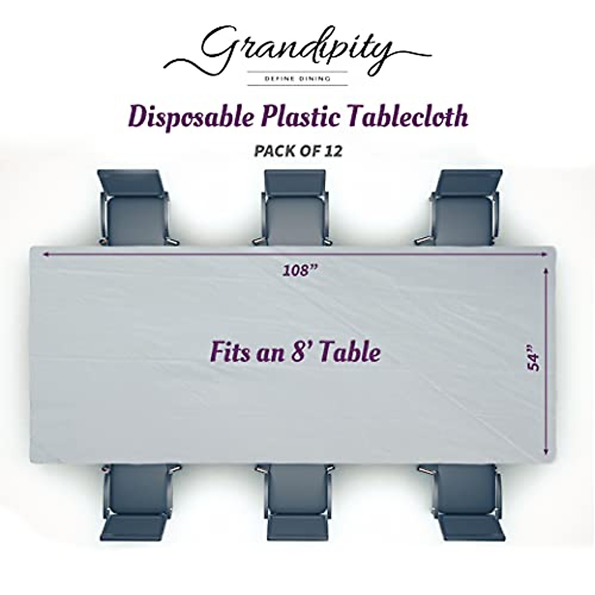 Grandipity White 12 Pack Premium Disposable Plastic Tablecloth 54 Inch. x 108 Inch. Decorative Rectangle Table Cover