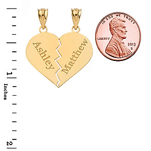 Certified 10k Yellow Gold Personalized Breakable Heart Charm Pendant Custom Engraved with Any Name