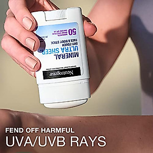 Neutrogena Ultra Sheer Dry Touch SPF 50 Mineral Sunscreen Stick for Sensitive Skin, Face & Body Sunscreen with Zinc Oxide & Vitamin E, No White Residue, Non-Comedogenic & Vegan, 1.5 oz