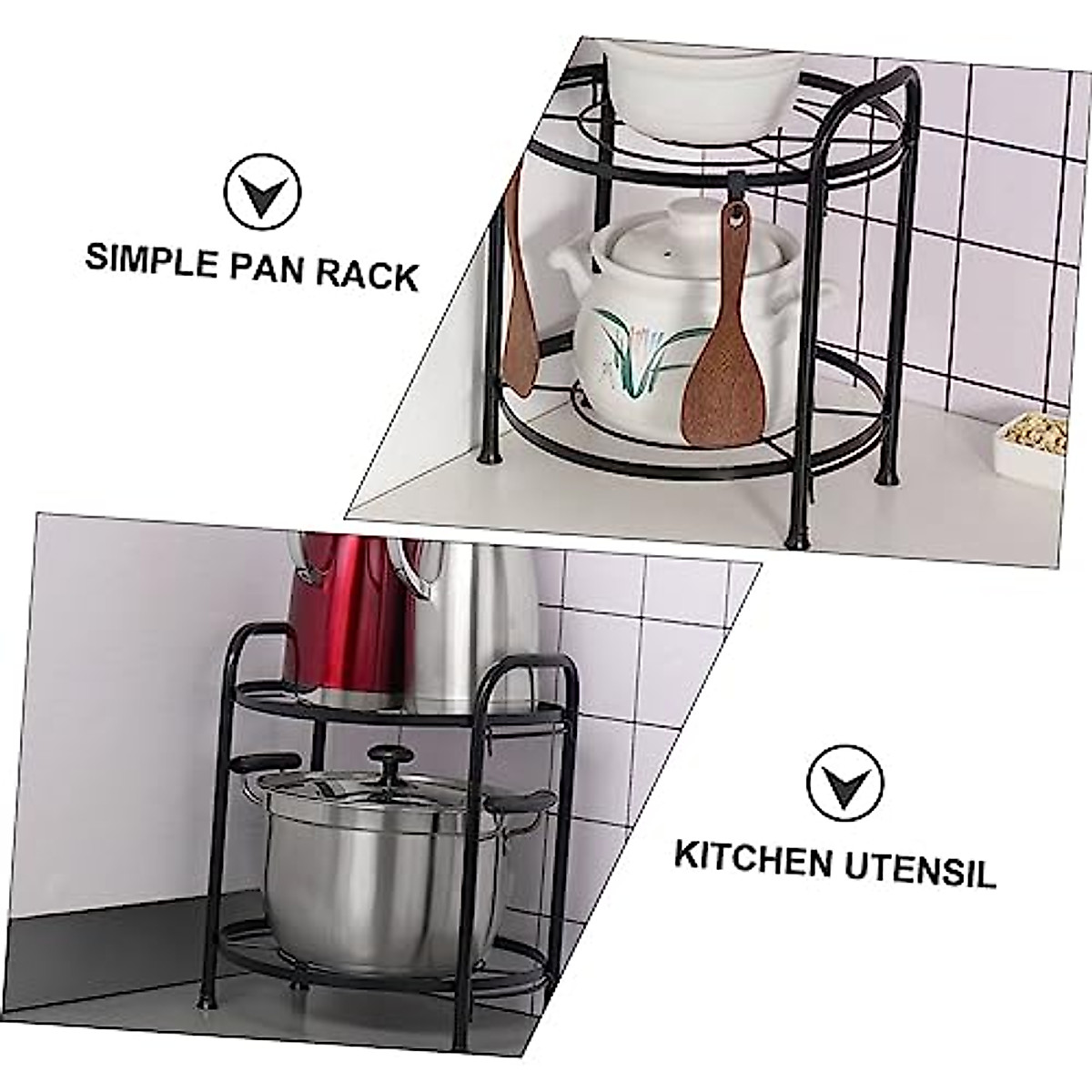 YARNOW Pan Storage Rack 1 PC Pot Rack Pan Holder Rack Cookware Stand Pot Storage Holder Simple Pan Rack Two-layer Pot Shelf Iron Household Food Black Pan Storage Rack Kitchen Utensil