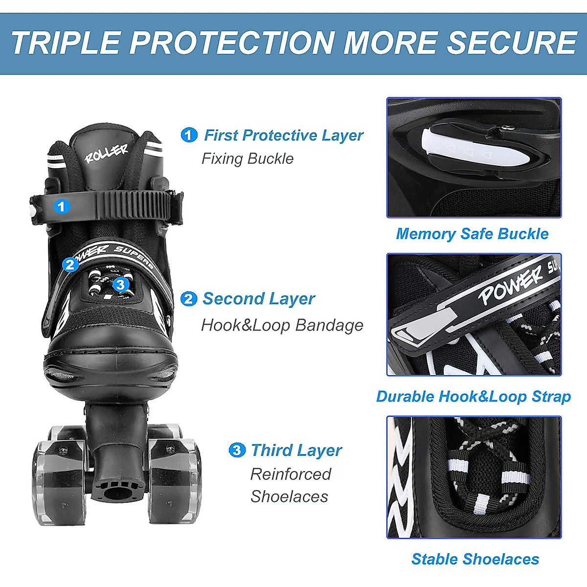 Kids Roller Skates for Boys and Girls, Women and Men, 4 Size Adjustable Adult Kids Roller Skates Outdoor Indoor, Patines para Niñas Niños with Light up Wheels Large Size