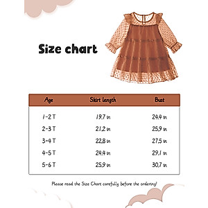 Glaoly Flower Girl Dress Summer A-Line Brown Ruffle Swiss Dot Mesh Flowy Chiffon Long Sleeve Princess Toddler Dress 5-6T