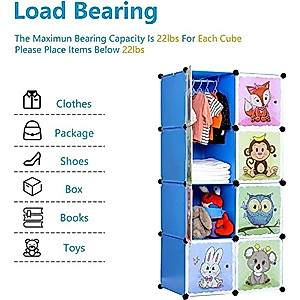 BRIAN & DANY Portable Closet Wardrobe - Cube Storage Organizer for Kids, Baby Closet, Plastic Clothing Cabinet, Bedroom Armoires for Toys, Shoes, Clothes - 8 Cubes, Blue