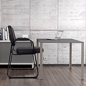 CLATINA Waiting Room Guest Chair Leather Reception Chairs with Bonded Leather Padded Arm Rest Upholstered Fabric Seat Sled Base for Conference Reception Office Home Side Desk Chair Black (1 Pack)