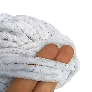 Troyarn Velvet Star, Silvery Glitter Chenille Baby Blanket Yarn Amigurumi Yarn for Crocheting and Knitting Super Bulky 100 gr (120 yds) Length: 110 m (10401 - White, 1 Skein)