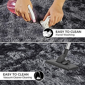 Luxury Shag Area Rug, 5X8 Ft Indoor Ultra Soft Plush Rugs for Living Room, Carpet for Teens Dorm Nursery Home Decor Aesthetic, Upgrade Anti-Skid Durable, Tie Dye Black and Grey