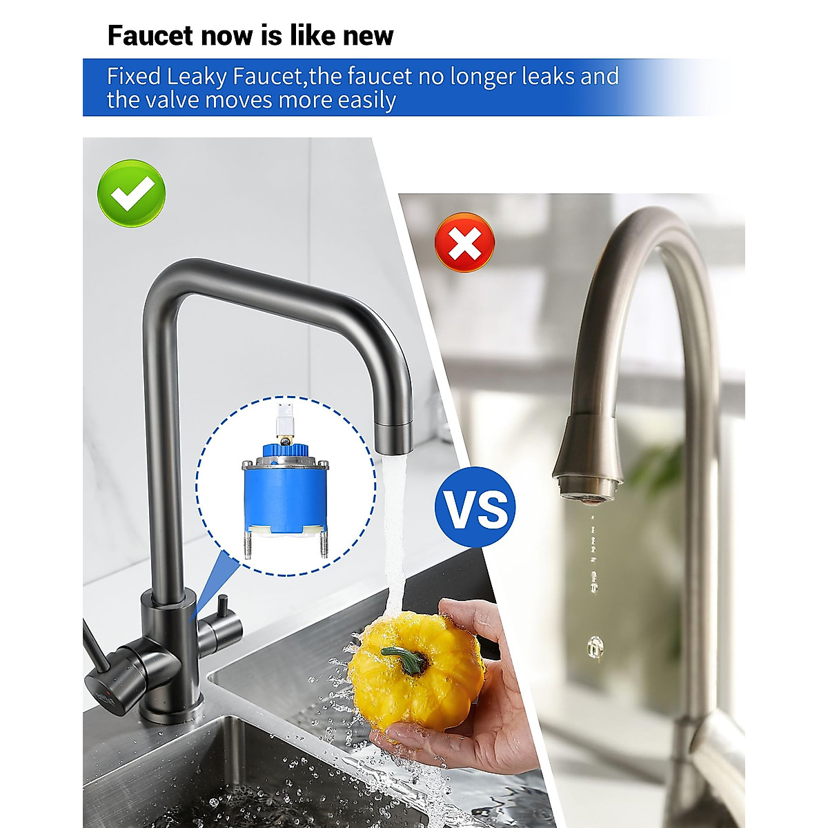 46048000 Single Handle Mixing Valve Ceramic Cartridge Compatible with Grohe, 46 mm Kitchen Faucet Replacement Parts