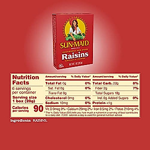 Sun-Maid California Sun-Dried Raisins - (6 Pack) 1 oz Snack-Size Box - Dried Fruit Snack for Lunches, Snacks, and Natural Sweeteners
