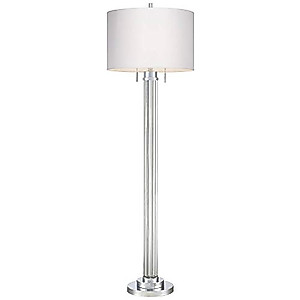 Possini Euro Design Cadence Modern Glam Style Floor Lamp Art Deco 62" Tall Brushed Nickel Crystal Glass Standing Column Linen Fabric Drum Shade for Living Room Reading House Bedroom