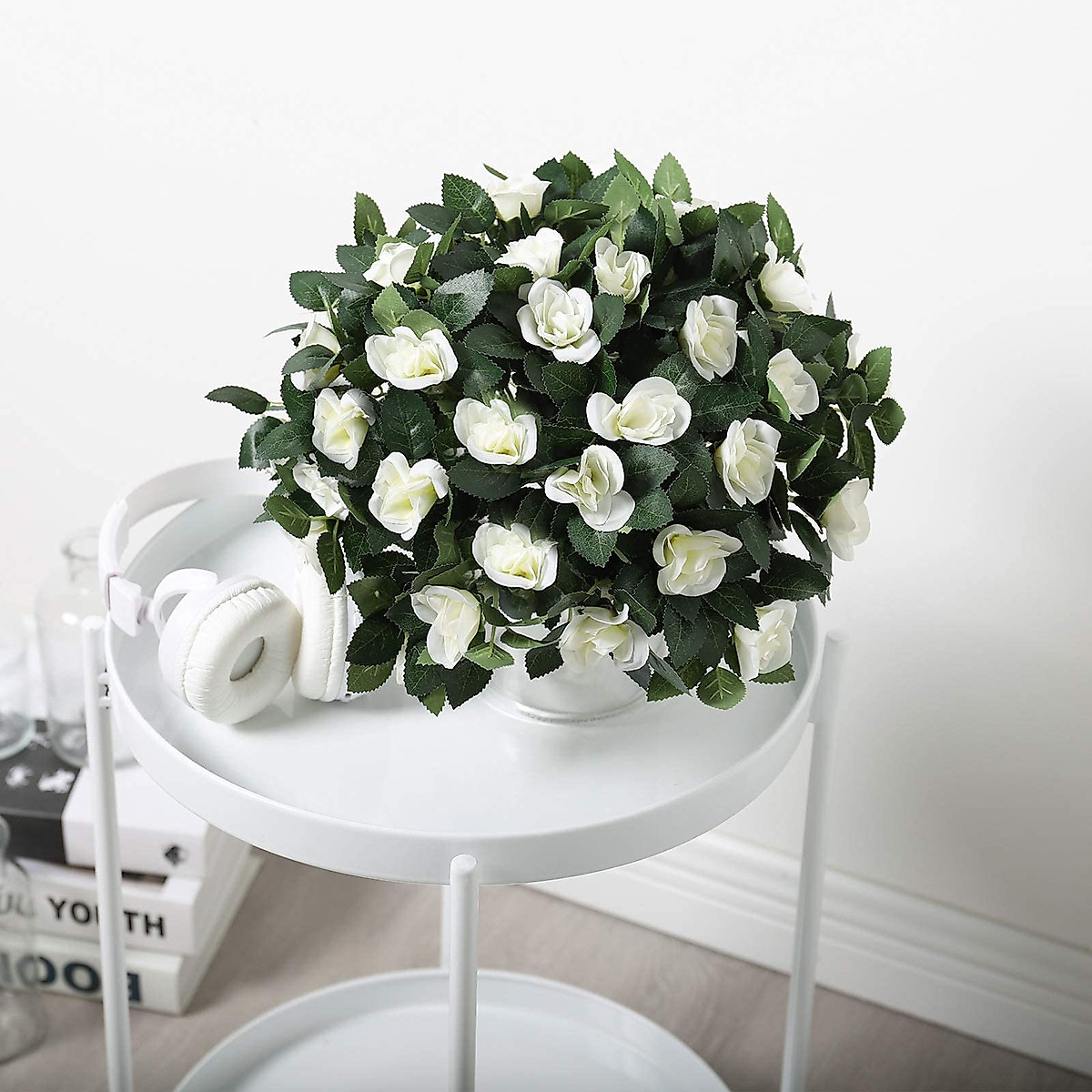 Houele - 6 Pcs 10.92" Milky White Flowers, Artificial Rose Bouquet Fake Flowers, Faux Plastic Greenery Foliage Plants for Home Garden Office Wedding Indoor Decoration