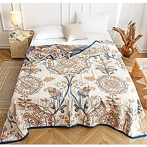 MEJU Mandala Boho Flower Muslin All Season Blanket for Bed Sofa Couch, 100% Combed Cotton 4 Layer Soft Warm Quick Dry Throw Blanket Bed Coverlet Sheet (Mandala, Twin (59 in x 78 in))