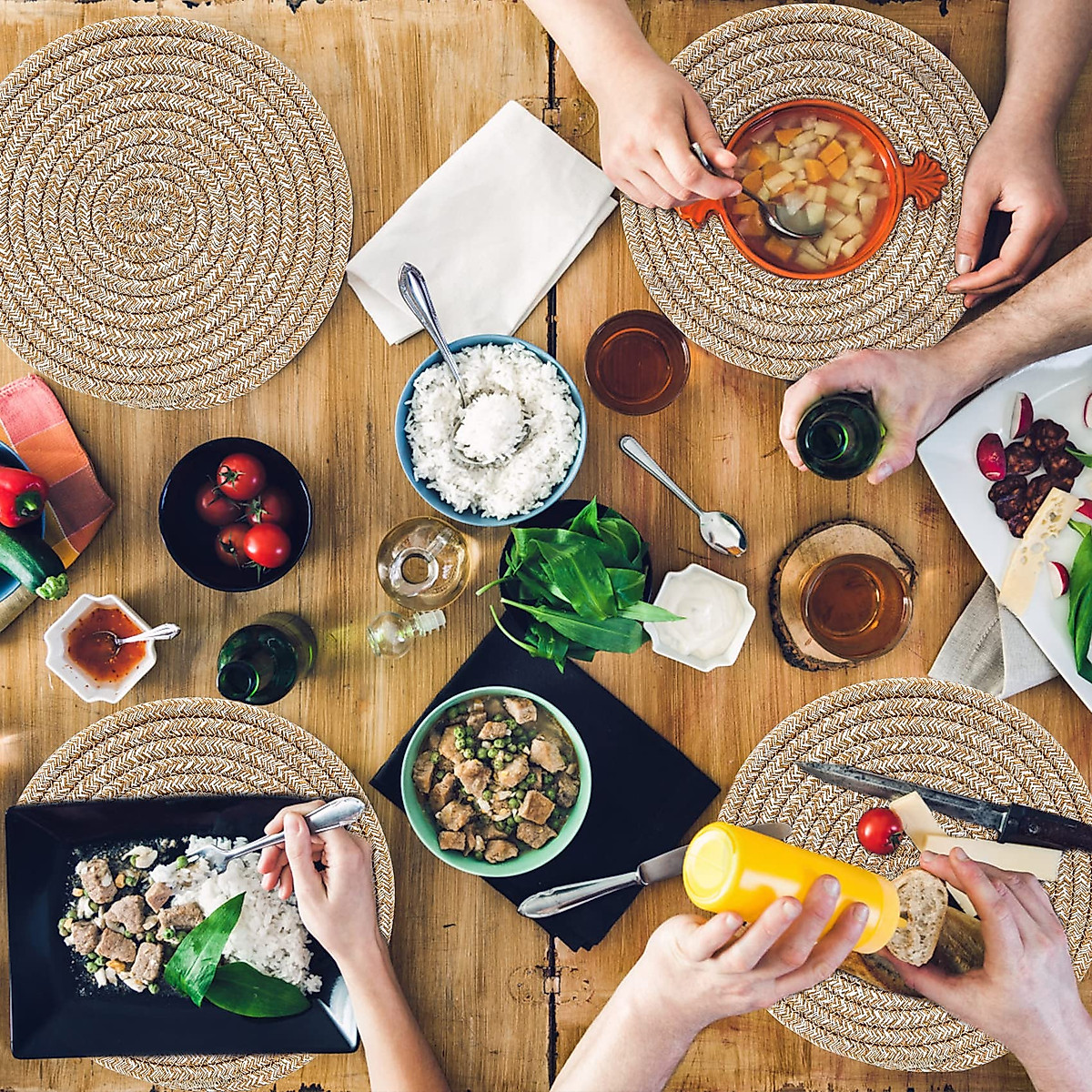 Trivet Round Hot Pads 4pcs 11.8 Inches Diameter 100% Eco Pure Cotton Thread Weave Trivets for Hot Pots and Pans/Kitchen Trivets for Hot Dishes Hot Pot Holders