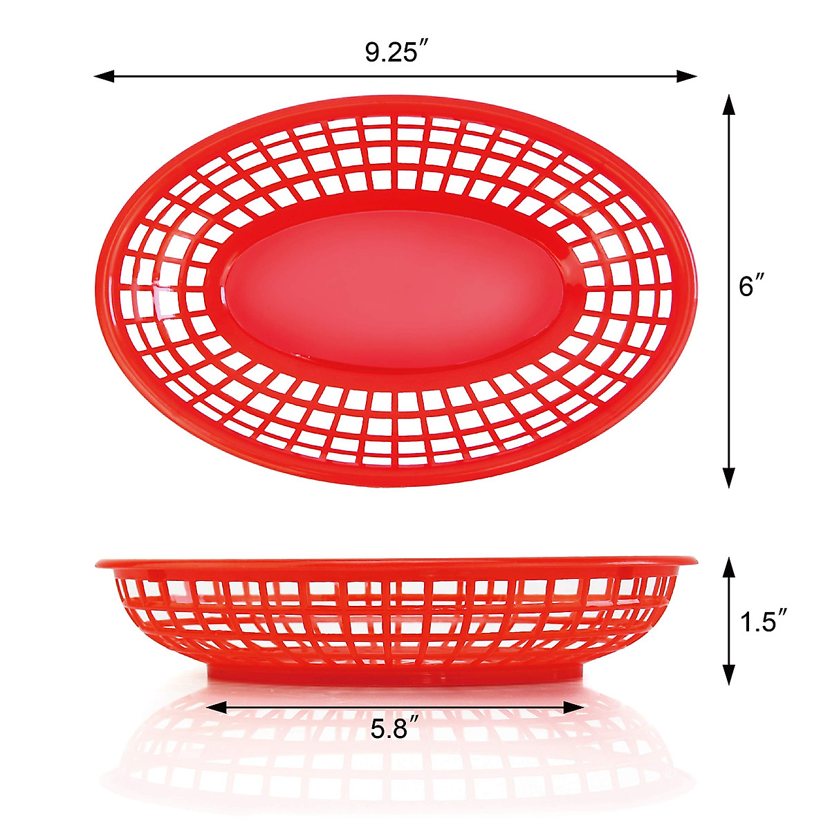 New Star Foodservice 44164 Fast Food Baskets, 9 1/4-Inch x 6-Inch Oval, Set of 12, Red