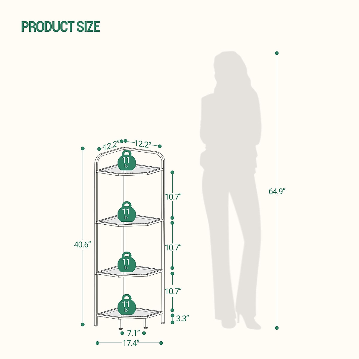 Hzuaneri Corner Shelf Stand, Glass Bookshelf Bookcase, Bathroom Organizer, Plant Stand, Steel Frame, Tempered Glass, Modern Style for Living Room, Bathroom, Kitchen, 4-Tier Golden CS90400G