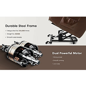 COOSLEEP Lay Flat Sleeping Dual OKIN Motor Lift Chair Recliners for Elderly with Heat and Massage Up to 350 LBS,Breathable Leather with Breathable microporous,USB Ports (Brown)