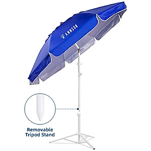 AMMSUN Portable Umbrella with Stand, 6.5ft Sun Shade Umbrella with Stand, Premium Lightweight Standing Umbrella for Sporting Games, Instant Sun Protection Patio Umbrella, Easy to Carry, Blue