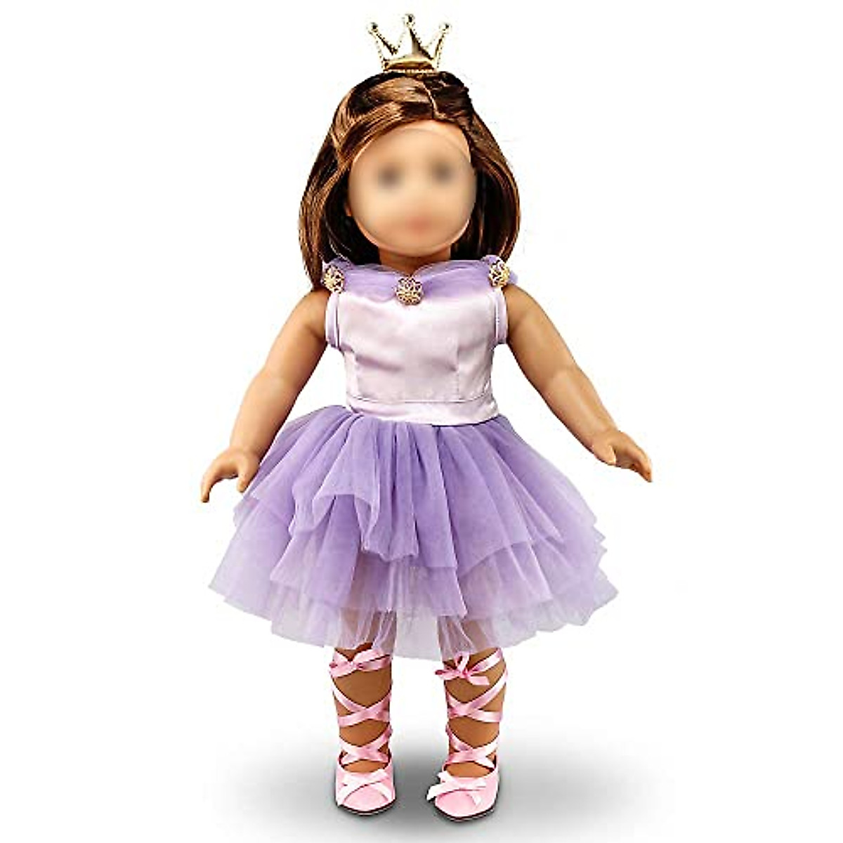 OCT17 Fits Compatible with American Girl 18" Ballet Outfit 18 Inch Doll Clothes Accessories Costume Set Purple Dress Golden Crown Pink Ballet Shoes